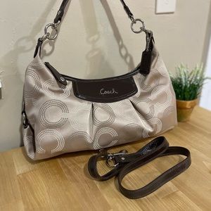 Coach | Bags | Coach Ashley Dotted Op Art Brown Khaki Shoulder Purse ...
